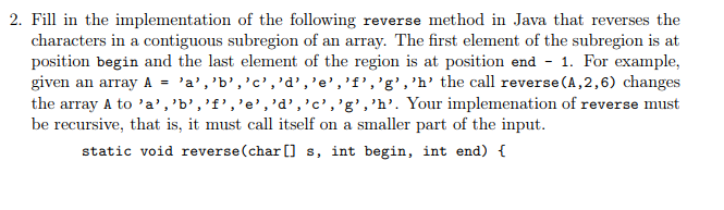 Solved 2. Fil in the implementation of the following reverse | Chegg.com