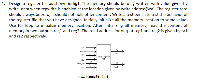 Design a register file as shown in fig1. The memory | Chegg.com