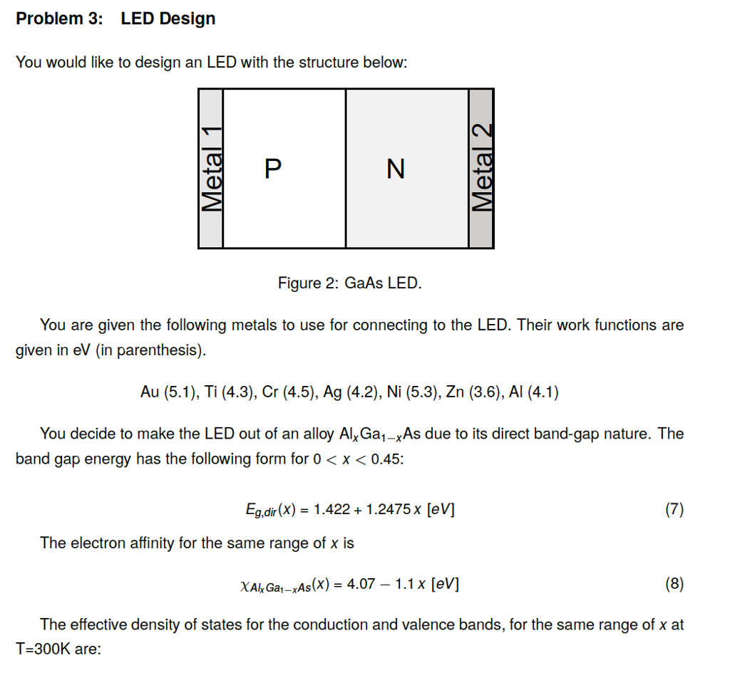 Problem 3: LED Design You would like to design an LED | Chegg.com