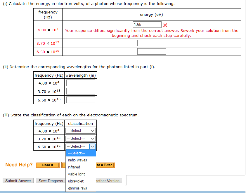 Solved (i) Calculate the energy, in electron volts, of a | Chegg.com