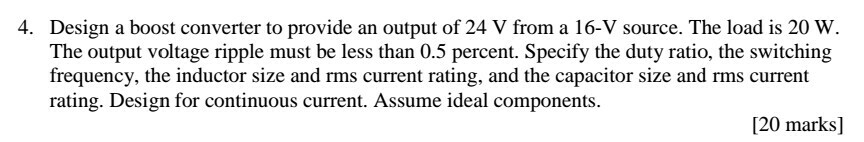 Solved 4. Design a boost converter to provide an output of | Chegg.com