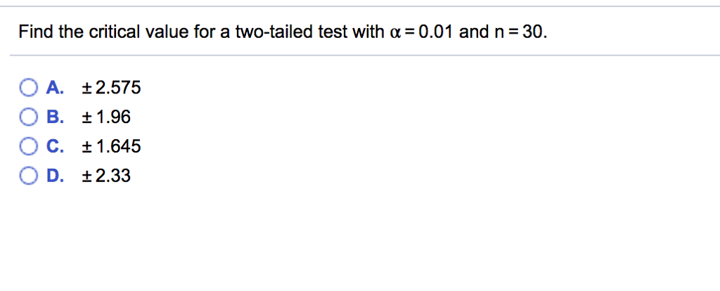 Solved Find the critical value for a two-tailed test with | Chegg.com