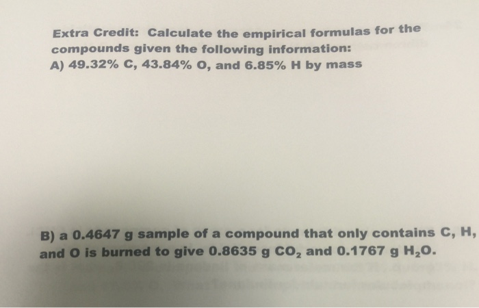 Solved Extra Credit: Calculate the empirical formulas for | Chegg.com