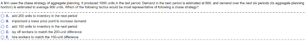 Solved A firm uses the chase strategy of aggregate planning. | Chegg.com