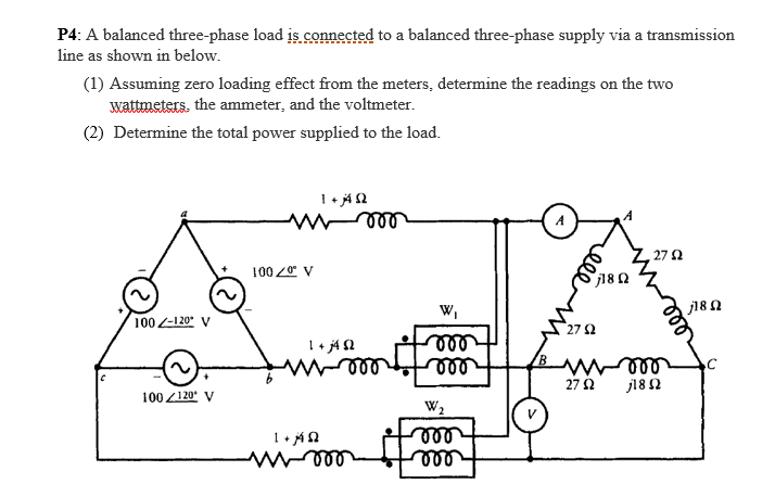 Solved A balanced three-phase load is connected to a | Chegg.com