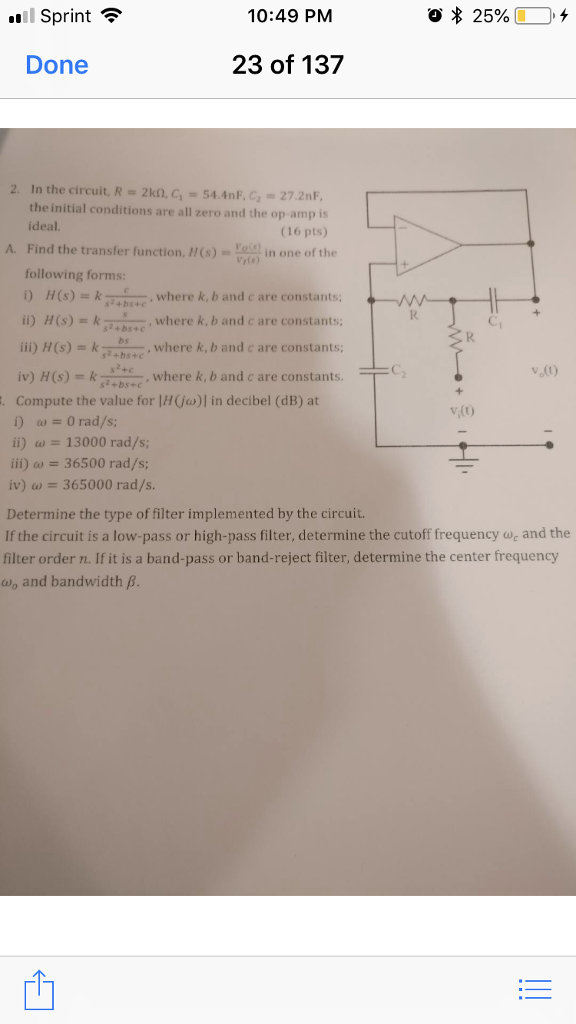 Solved Can anyone please solve this active filter problem | Chegg.com