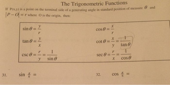 Solved If P(x, y) is a point on the terminal side of a | Chegg.com