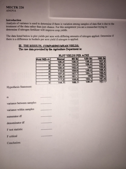 Solved Analysis of variance is used to determine if there is | Chegg.com