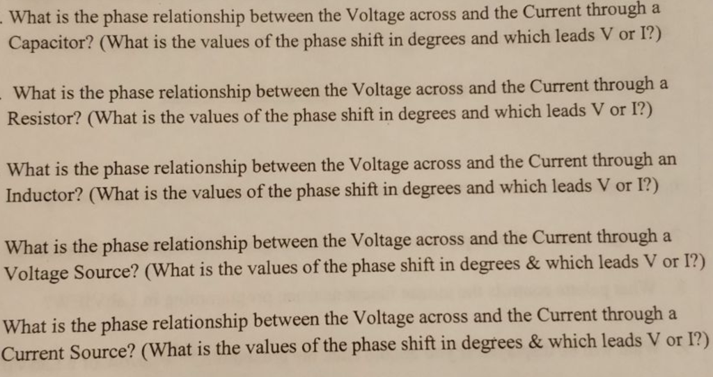 Solved What is the phase relationship between the Voltage | Chegg.com