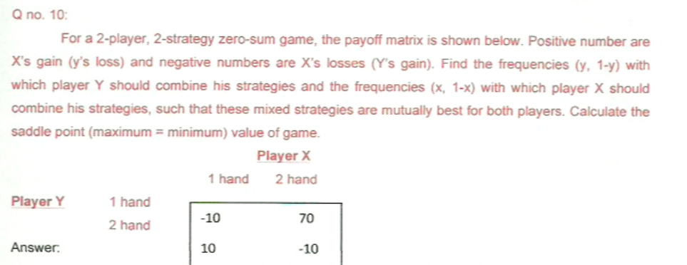 Solved For a 2-player, 2-strategy zero-sum game, the payoff | Chegg.com