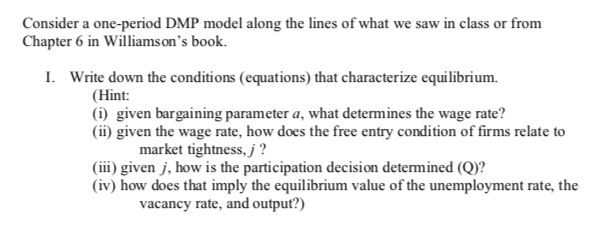 Consider a one-period DMP model along the lines of | Chegg.com