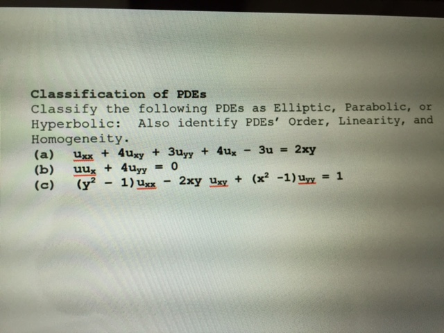 Solved Classification of PDEs Classify the following PDEs as | Chegg.com Solved Classification of PDEs Classify the following PDEs as | Chegg.com