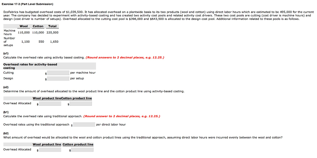Solved Exercise 17-3 (Part Level Submission) EcoFabrics has | Chegg.com