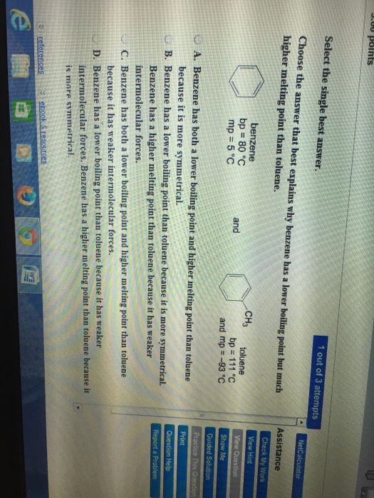Solved Choose the answer that best explain why benzene has a | Chegg.com