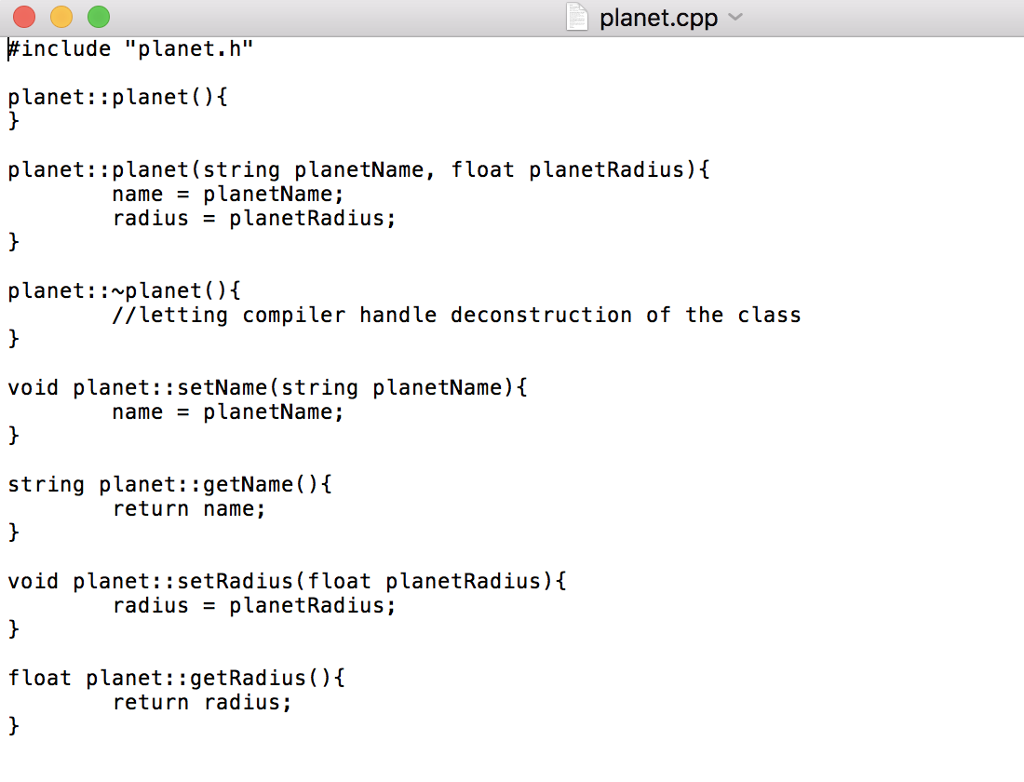 Solved C++ ONLY Part 1: Planet Class Parts 1 and 2 of | Chegg.com