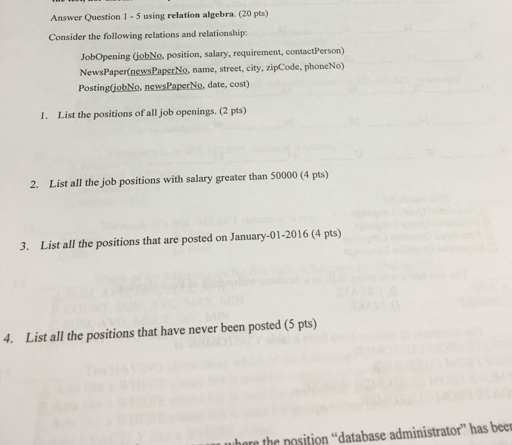 Solved Consider the following relations and relationship: | Chegg.com