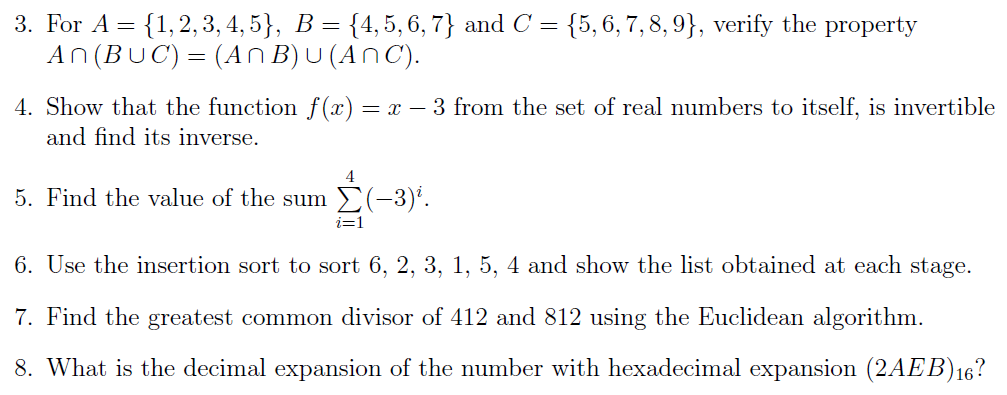 Solved 3. For A- 1,2,3,4,5), B 14,5,6,7 and C-5,6,7,8,9, | Chegg.com