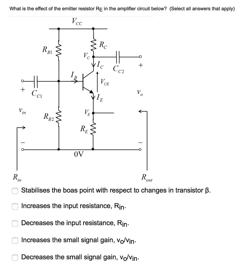 Solved What is the effect of the emitter resistor R_E in the | Chegg.com