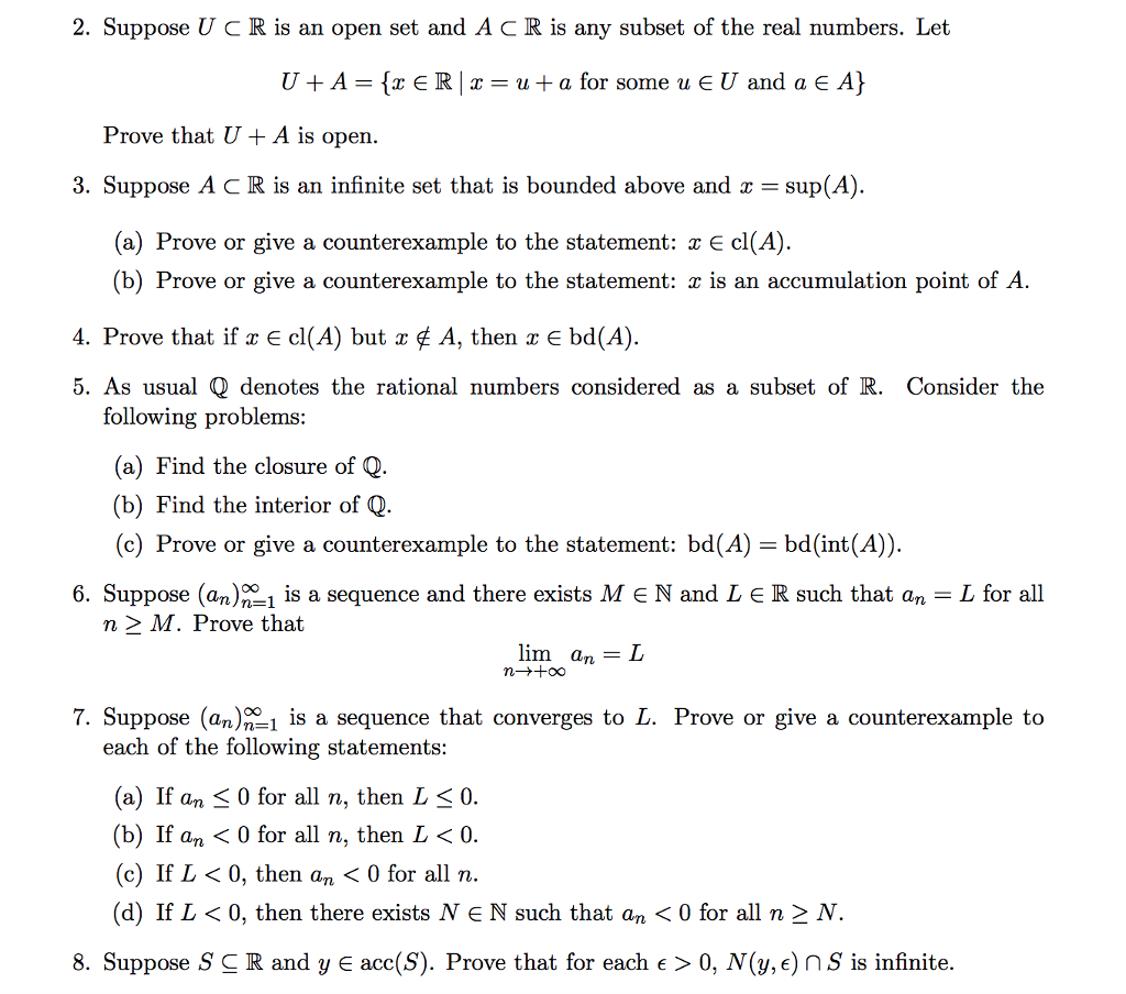 Solved 2. Suppose U C R is an open set andACR is any subset | Chegg.com