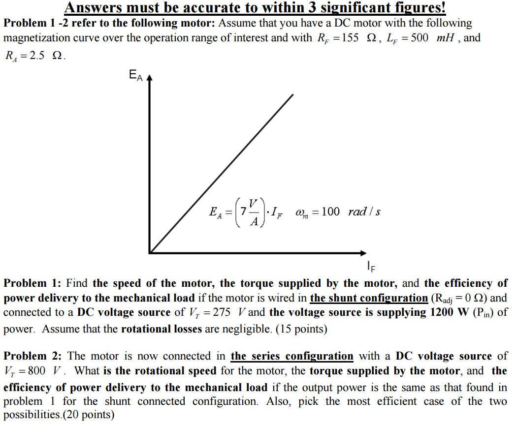 Solved Assume that you have a DC motor with the following | Chegg.com