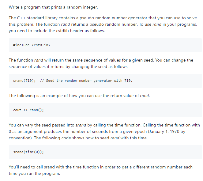 Solved Write a program that prints a random integer. The | Chegg.com