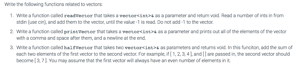 Solved Write the following functions related to vectors 1. | Chegg.com