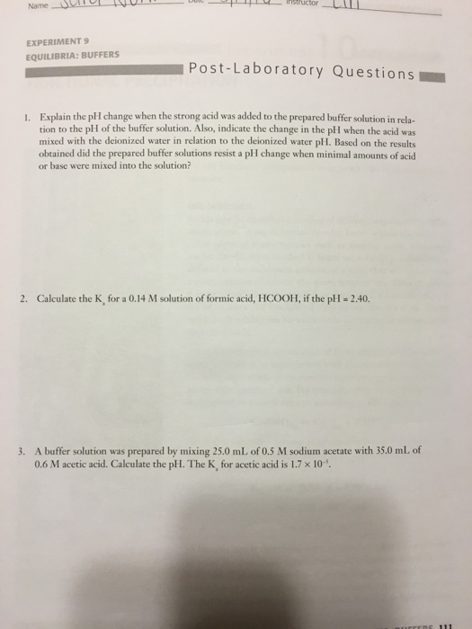 Solved Experiment EQUILIBRIA: BUFFERS Objective The | Chegg.com