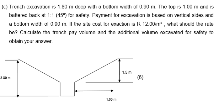 Solved (c) Trench excavation is 1.80 m deep with a bottom | Chegg.com