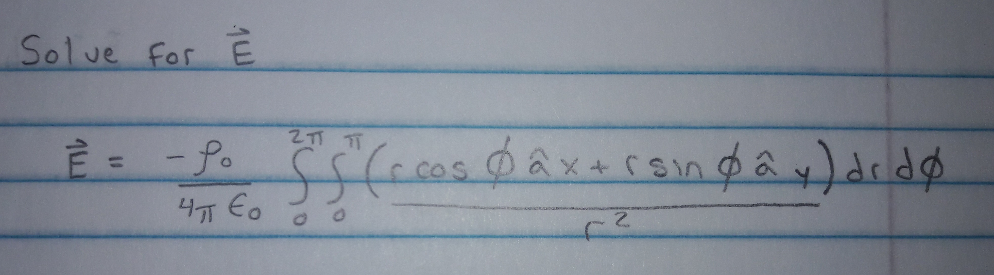 Solve for E E = -P_o/4 pi epsilon_o integral_0^2 pi | Chegg.com