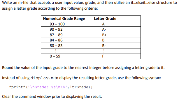 Solved Write An M File That Accepts A User Input Value 