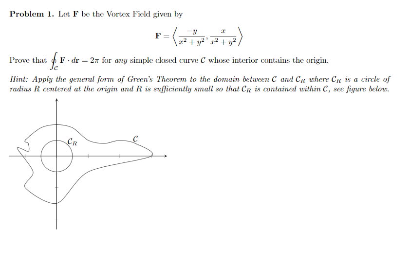 Solved Problem 1. Let F be the Vortex Field given by Prove | Chegg.com