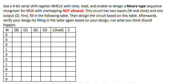 Use a 4-bit serial shift register SR4CLE with clear, | Chegg.com