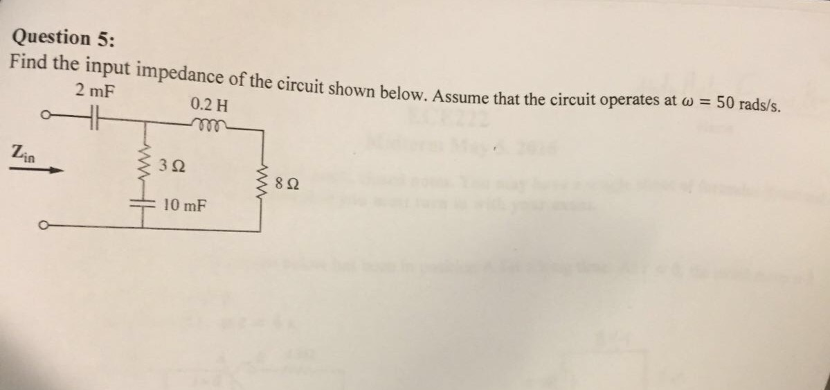 Solved Find the input impedance of the circuit shown below. | Chegg.com