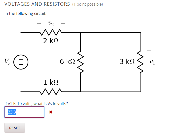 Solved In the following circuit: If v1 is 10 volts, what is | Chegg.com