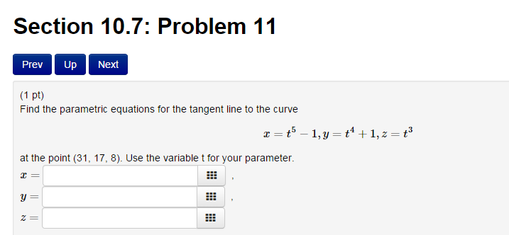 Solved Section 10.7: Problem 11 Find the parametric | Chegg.com