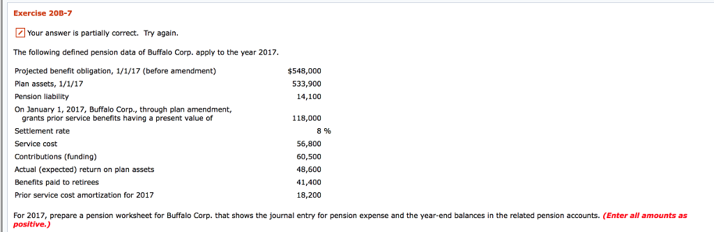 Solved Exercise 20B-7 Your answer is partially correct. Try | Chegg.com