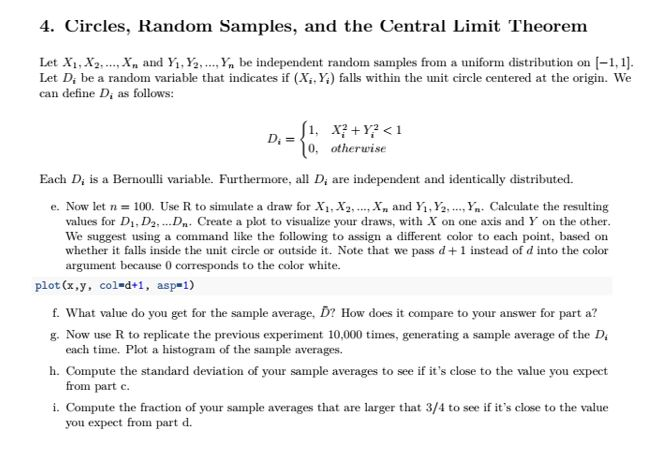4. Circles, Random Samples, and the Central Limit | Chegg.com