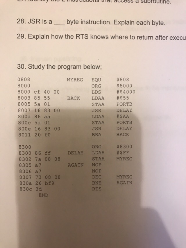 Solved U Lat Access A Subroutine Subroutine 28 Jsr Is A 