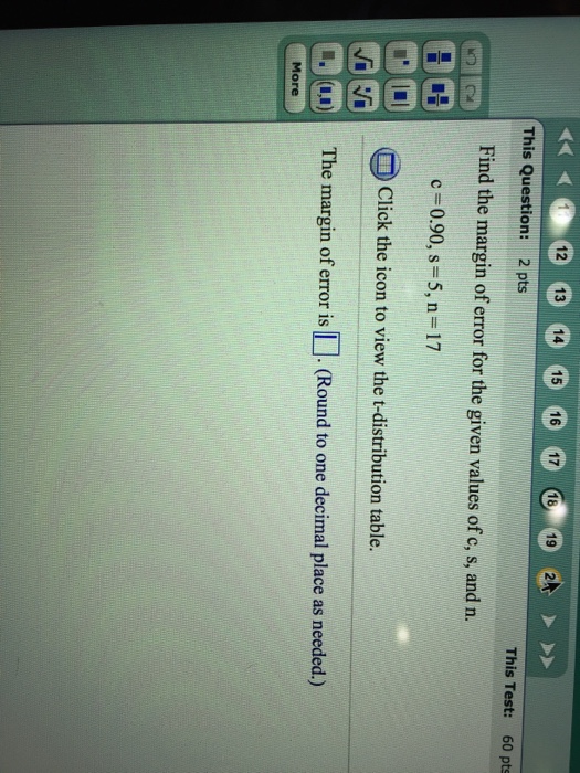 Solved Find the margin of error for the given values of c, | Chegg.com