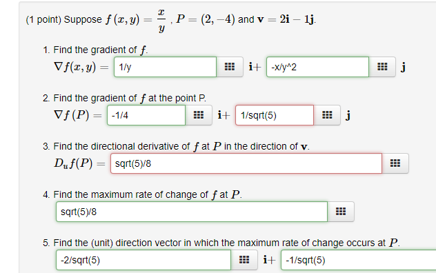 Solved (1 point) Suppose f (x, y)--.P (2,-4) and v 2i-1j 1. | Chegg.com