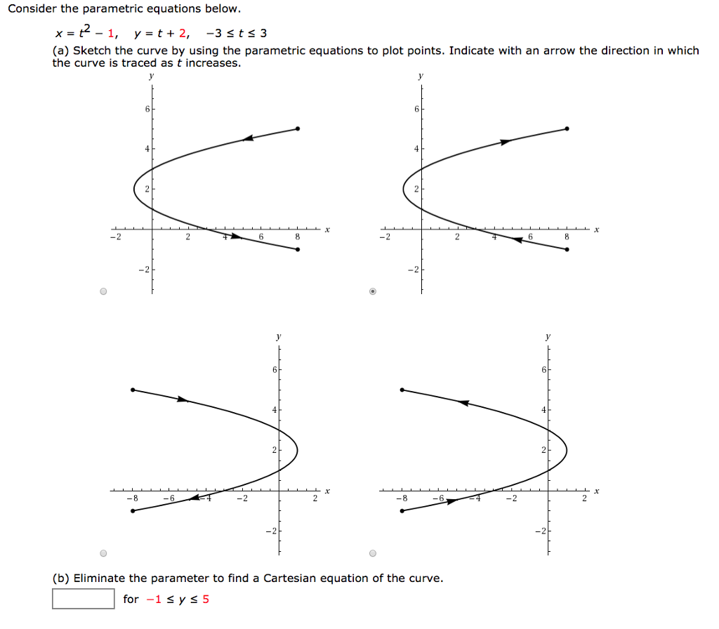 Solved Consider the parametric equations below. x=t-1, | Chegg.com Solved Consider the parametric equations below. x=t-1, | Chegg.com