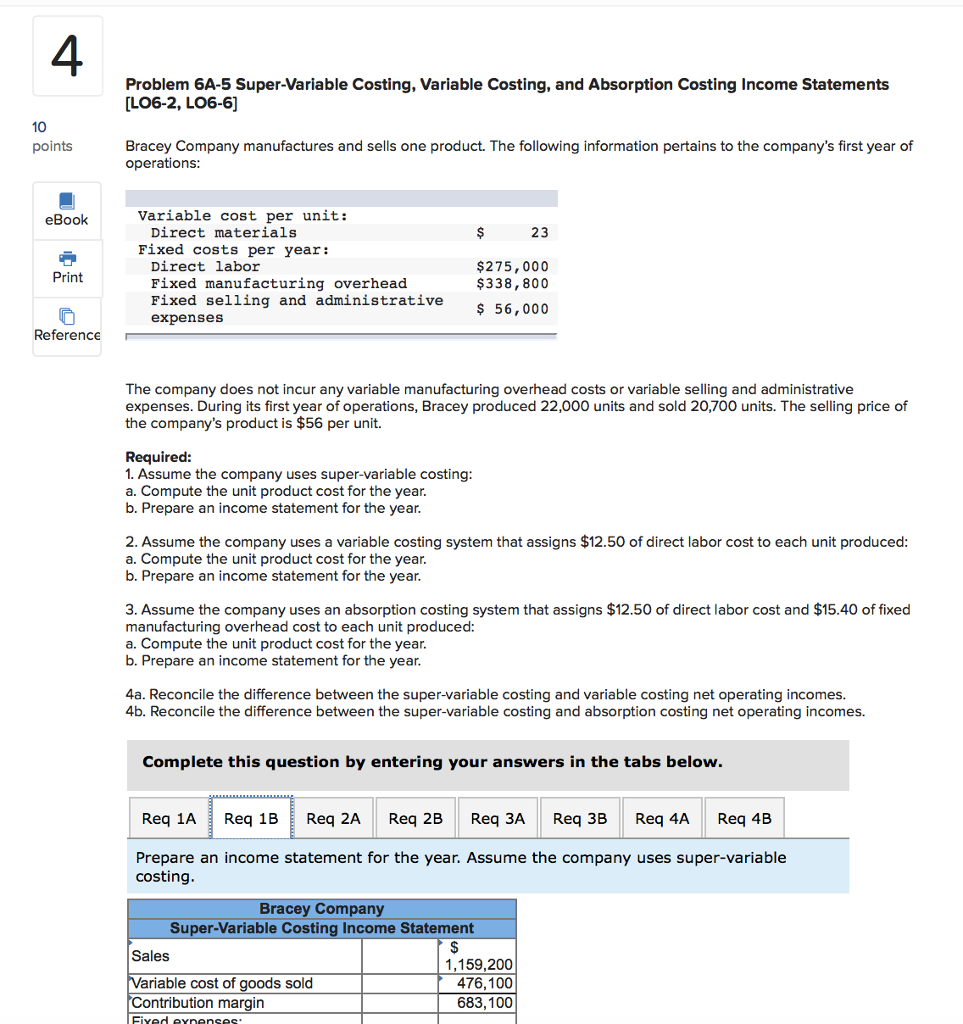Solved 4 Problem 6A-5 Super-Variable Costing, Variable | Chegg.com