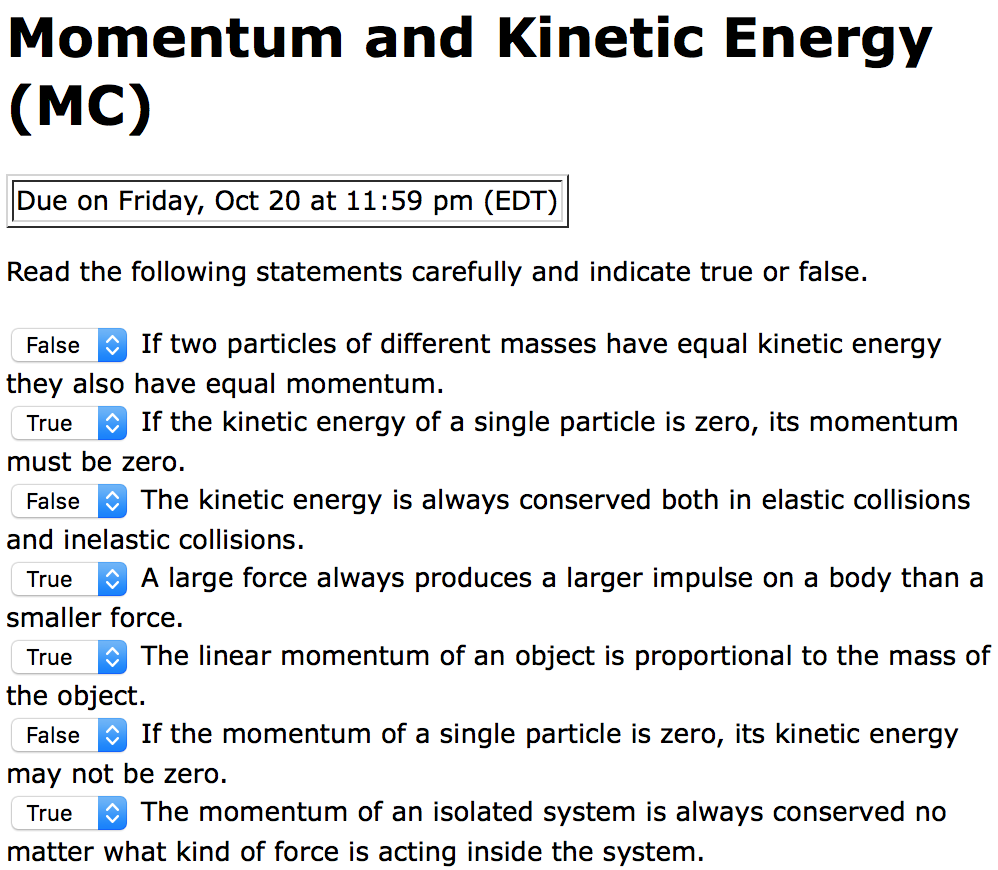 Solved Momentum and Kinetic Energy (MC) Due on Friday, Oct | Chegg.com