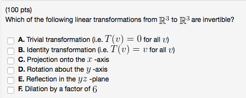 Solved Which of the following linear transformations from R3 | Chegg.com