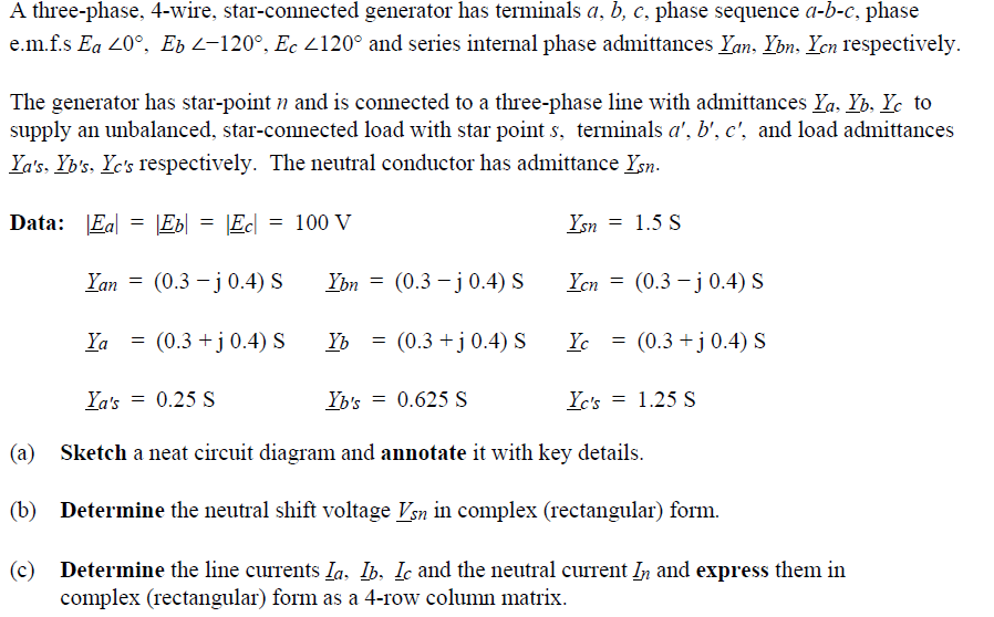 Solved A three-phase, 4-wire, star-connected generator has | Chegg.com