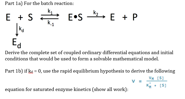 Solved Part 1a) For the batch reaction: k. -1 kd Derive the | Chegg.com