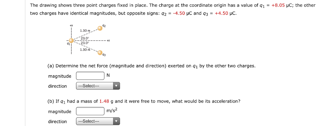 Solved The drawing shows three point charges fixed in place. | Chegg.com