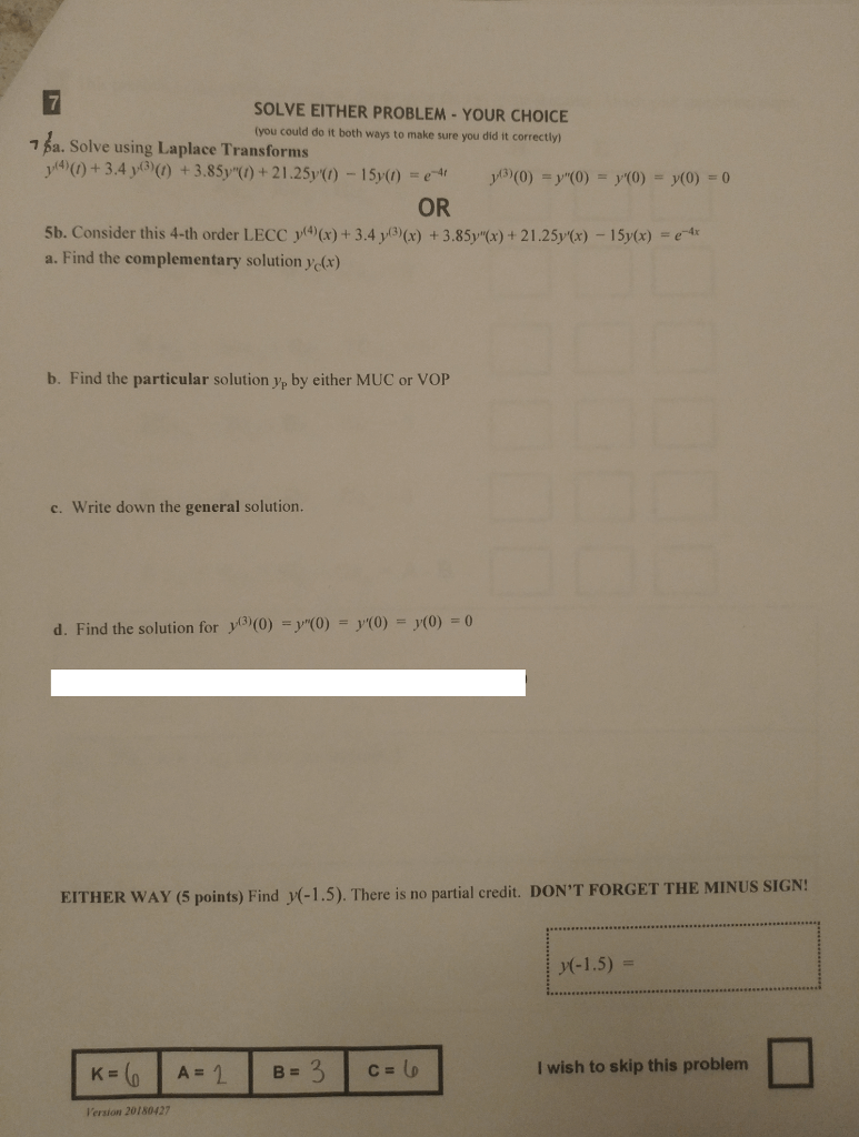 Solved SOLVE EITHER PROBLEM-YOUR CHOICE (you could do it | Chegg.com