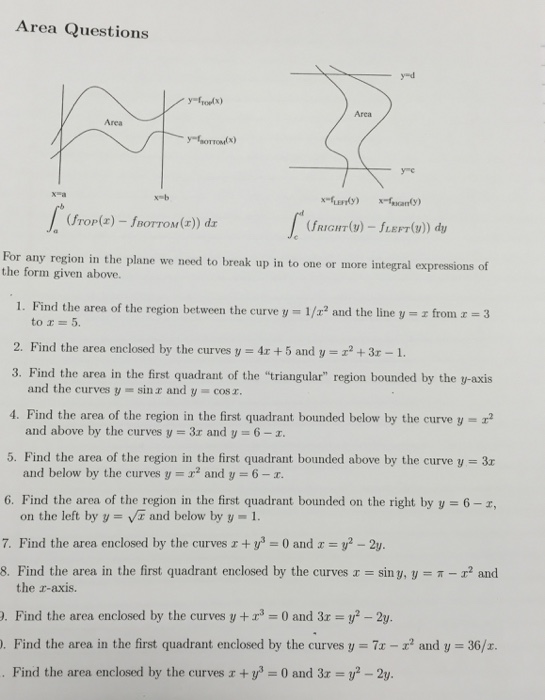 Solved Area Questions For any region in the plane we need | Chegg.com