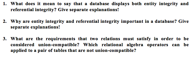 Solved What does it mean to say that a database displays | Chegg.com